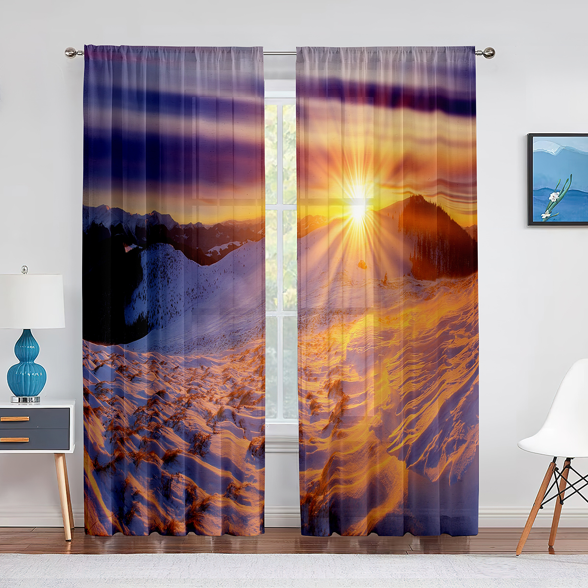 Fall Sunrise on Mountain Forest Landscape Sheer Curtains for Living ...
