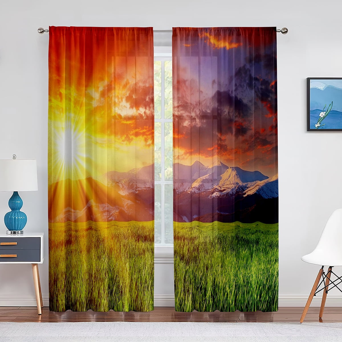 Fall Sunrise on Mountain Forest Landscape Sheer Curtains for Living ...