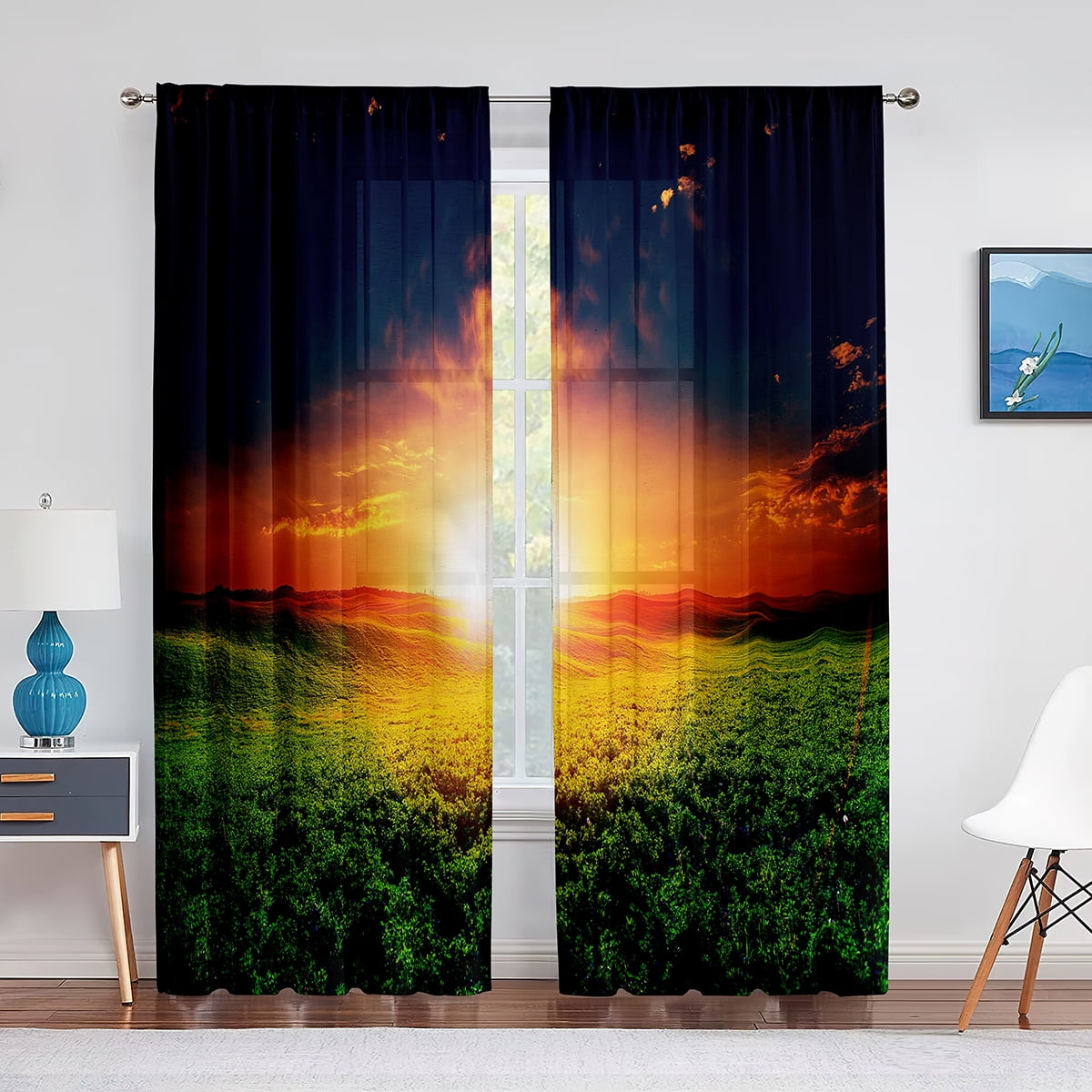 Fall Sunrise on Mountain Forest Landscape Sheer Curtains for Living ...