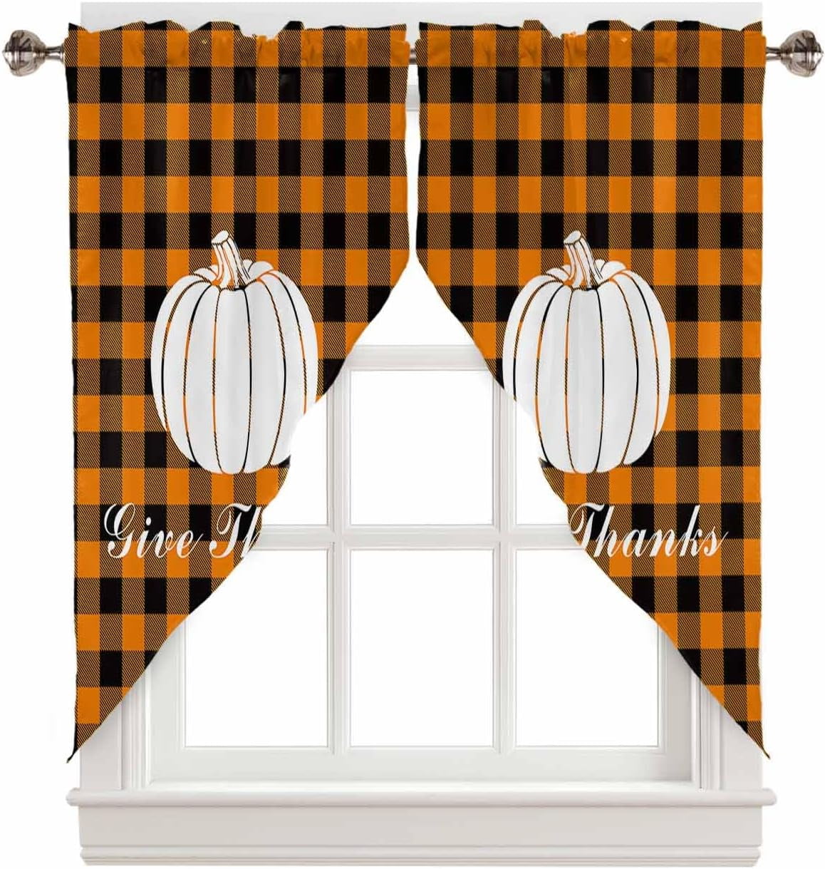 Fall Swag Valances for Windows Thanksgiving Give Thanks Pumpkin Rod ...