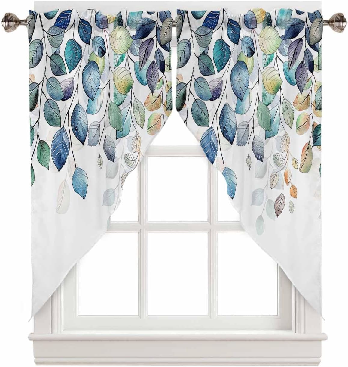 Fall Swag Valances for Windows Thanksgiving Watercolor Plant Rod Pocket ...