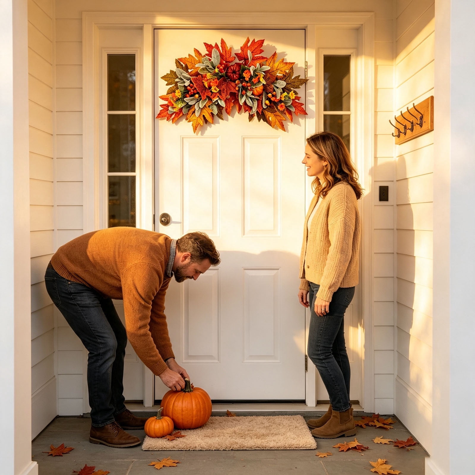 Fall Swag Wreath, Autumn Door Decor For Front Door And Wall, Artificial ...