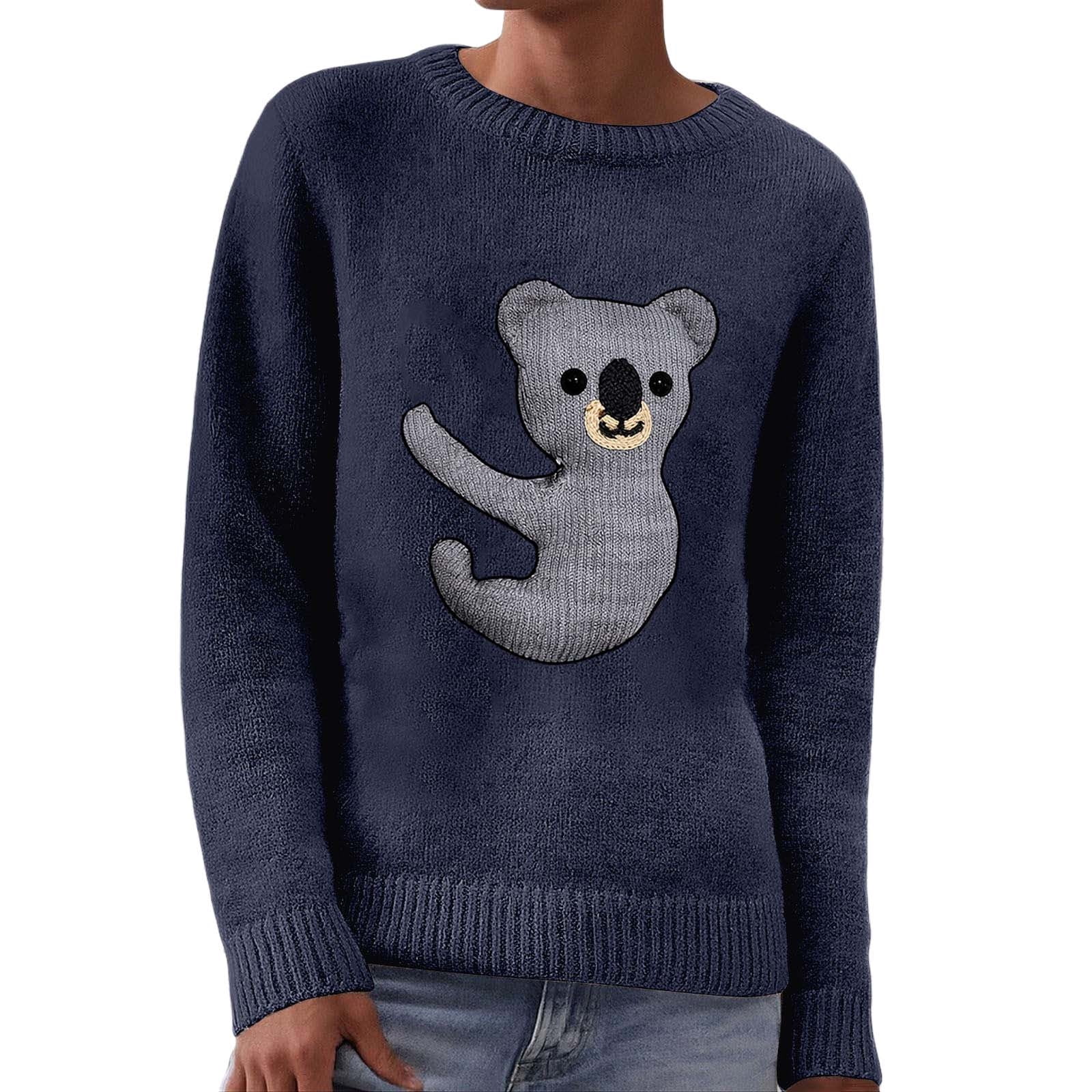 Fall Sweater for Women 2026 Cute Cartoon Bear Graphic Chunky Knitted ...