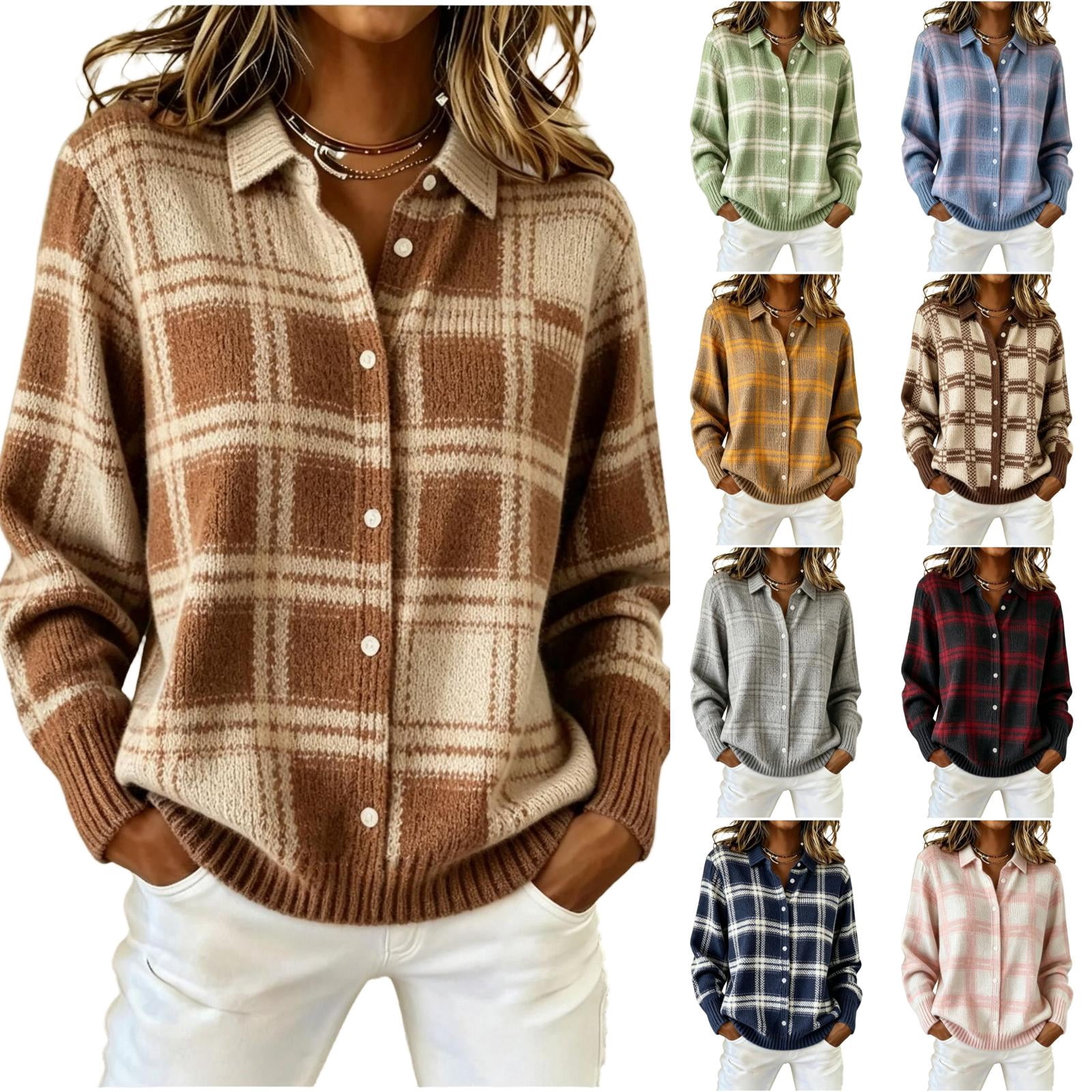Fall Sweater for Women 2026 Grunge Argyle Plaid Preppy Y2K Cardigan ...