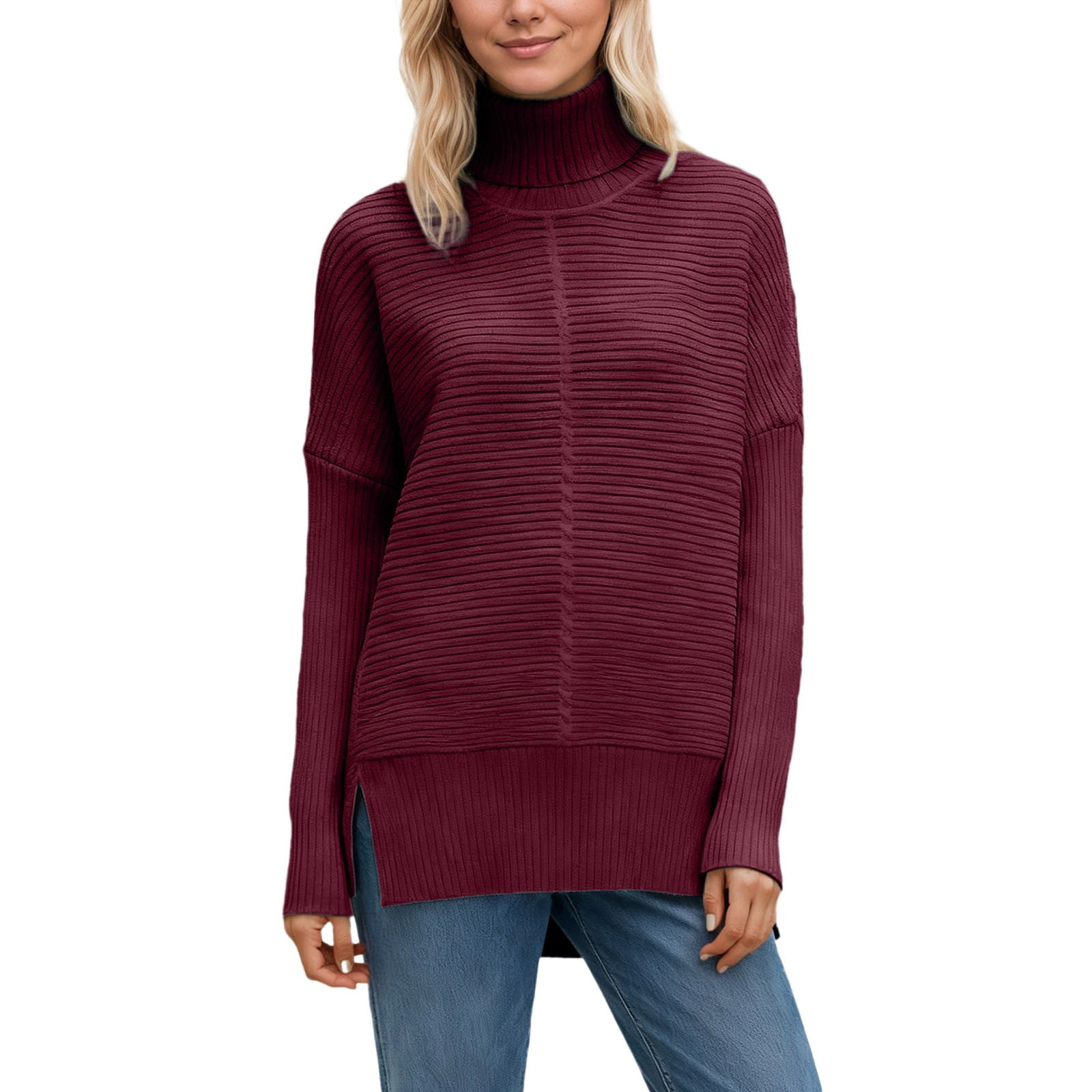 Fall Sweater for Women 2026 Solid Basic Casual Turtleneck Long Sleeve ...