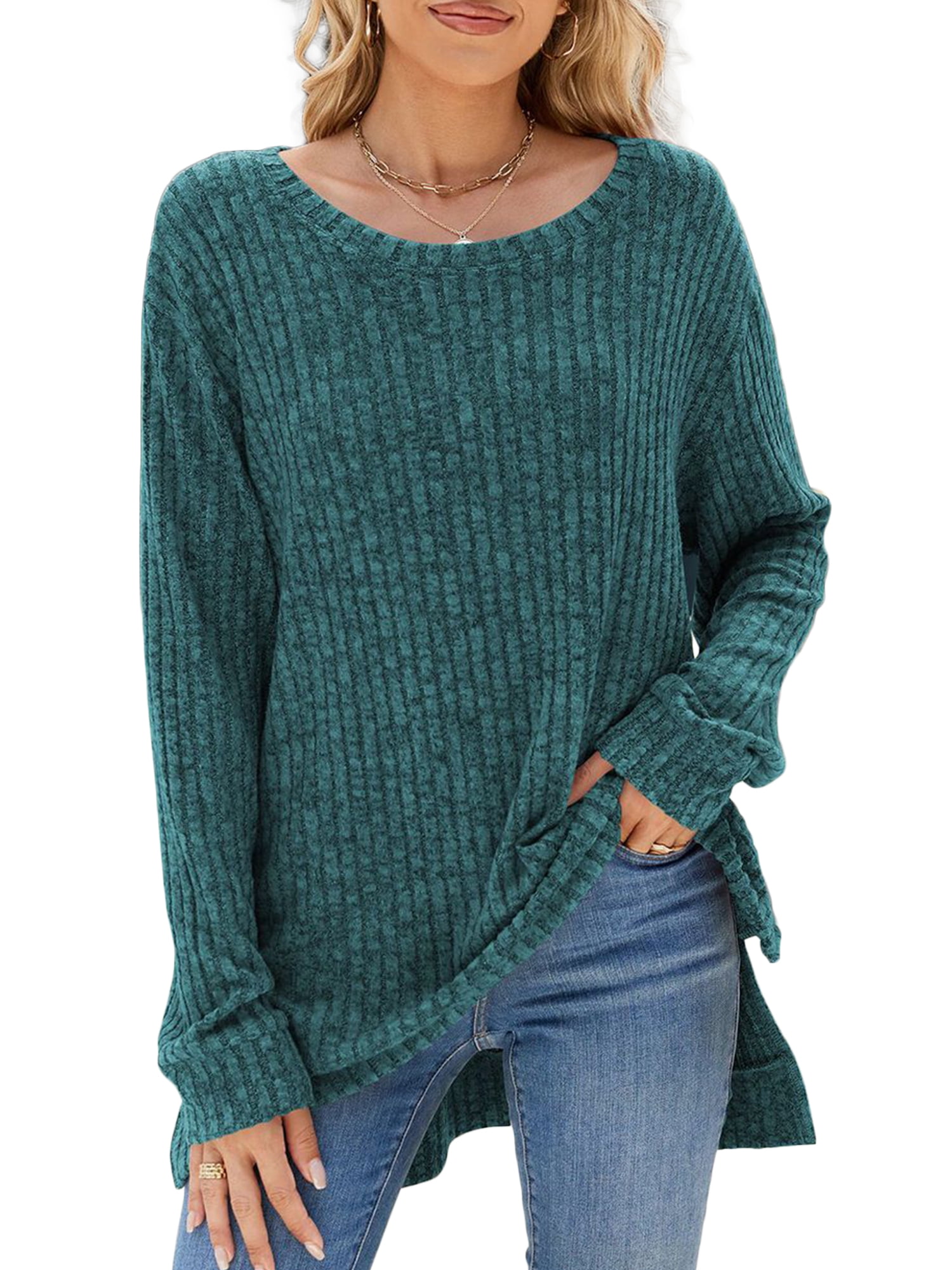 Fall Sweater for Women Long Sleeve Crewneck Solid Thin Sweater Comfy ...