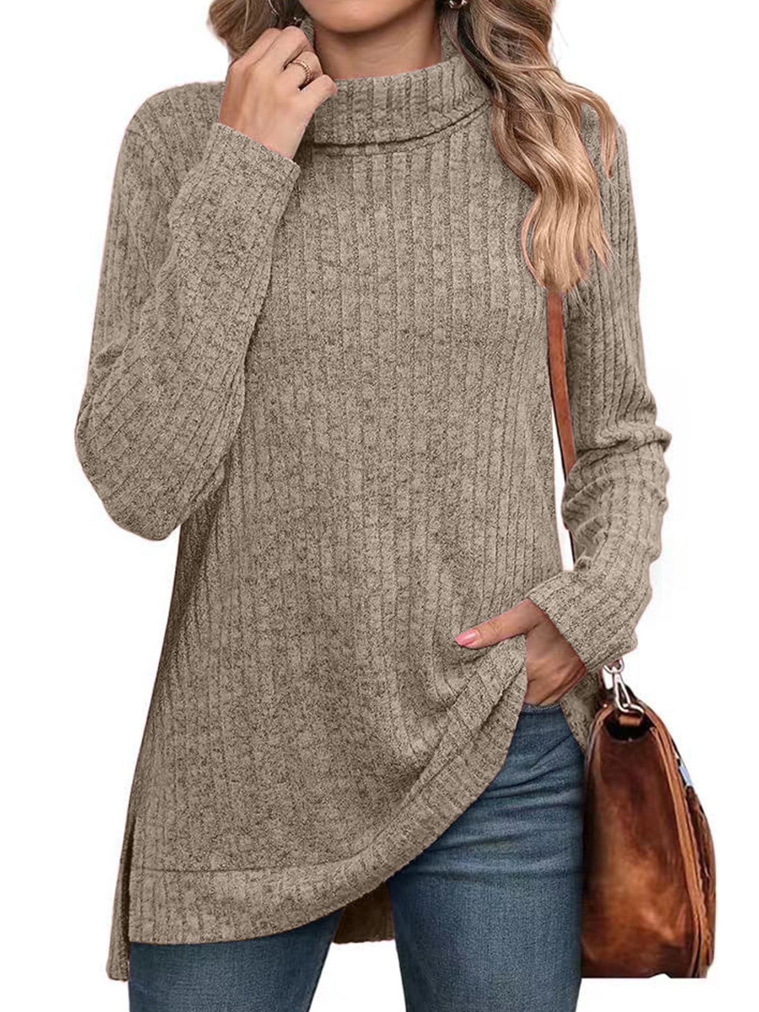 Fall Sweater for Women Long Sleeve Turtle Neck Thin Sweater Comfort ...
