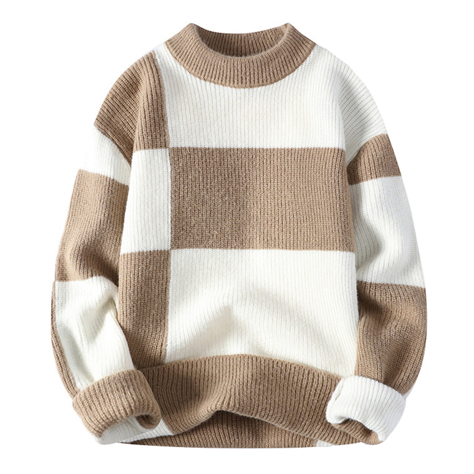 Fall Sweaters For Men Fashion Knitted Crewneck Striped Soft Color Block ...