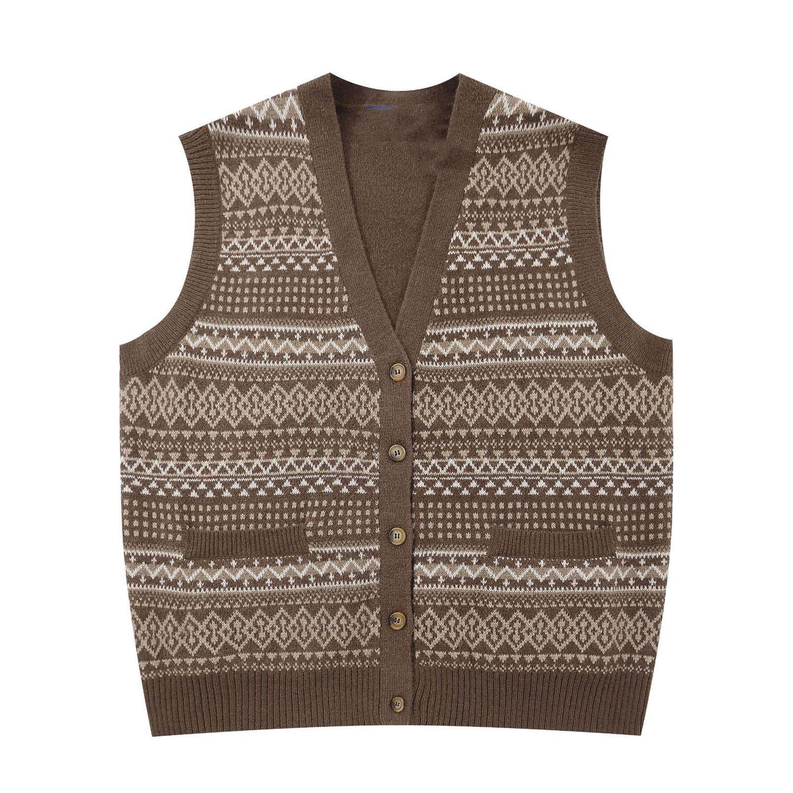 Fall Sweaters For Men Japanese Retro Ethnic Style Jacquard Vest V Neck ...