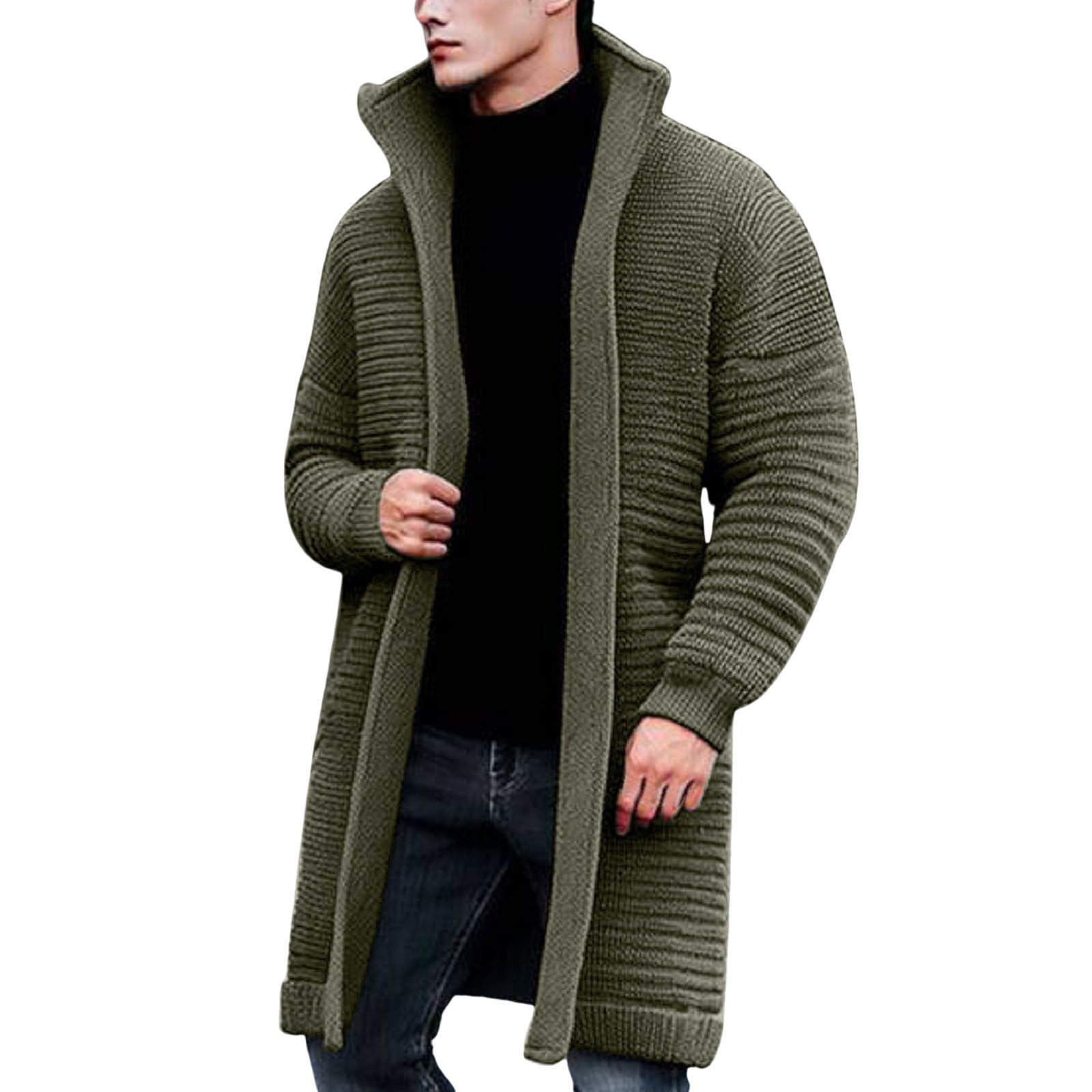 Fall Sweaters For Men Mid Length Lapel Solid Color Knitted Mens Casual ...