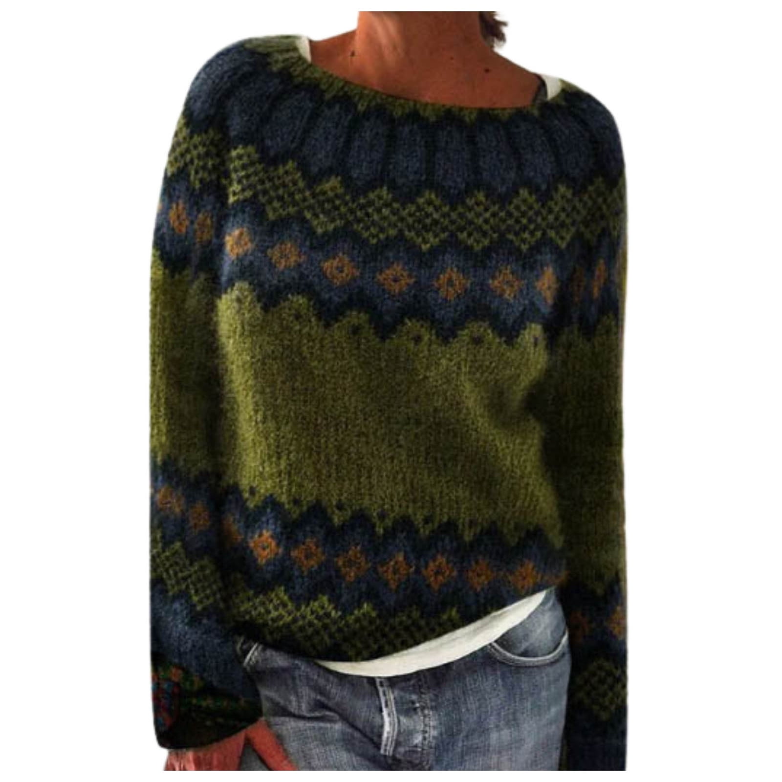 Women's Knitted Fair Isle Print Retro Argyle Sweater Casual Loose ...