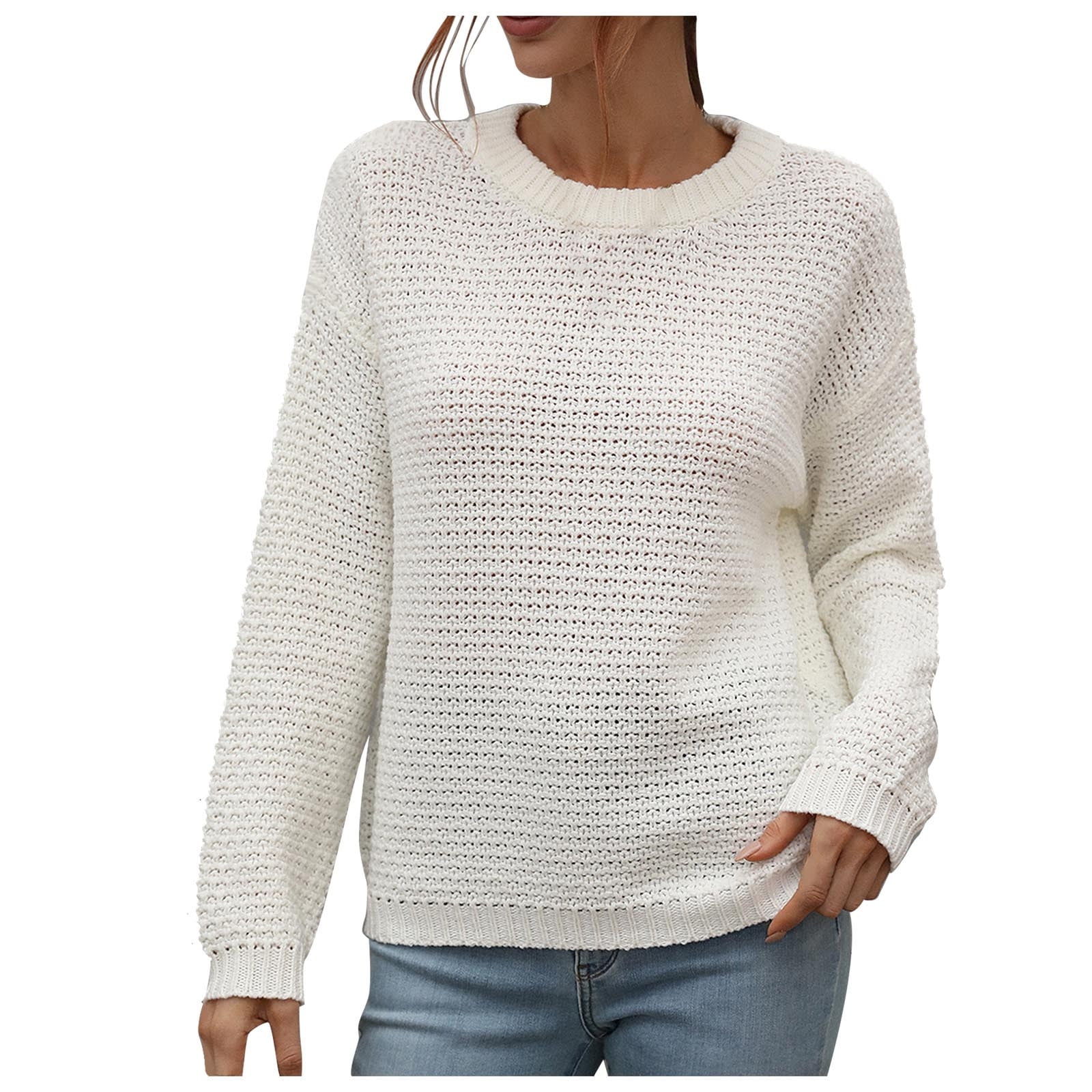 Fall Sweaters for Women 2022 Solid Color Cable Knitted Sweater Long ...