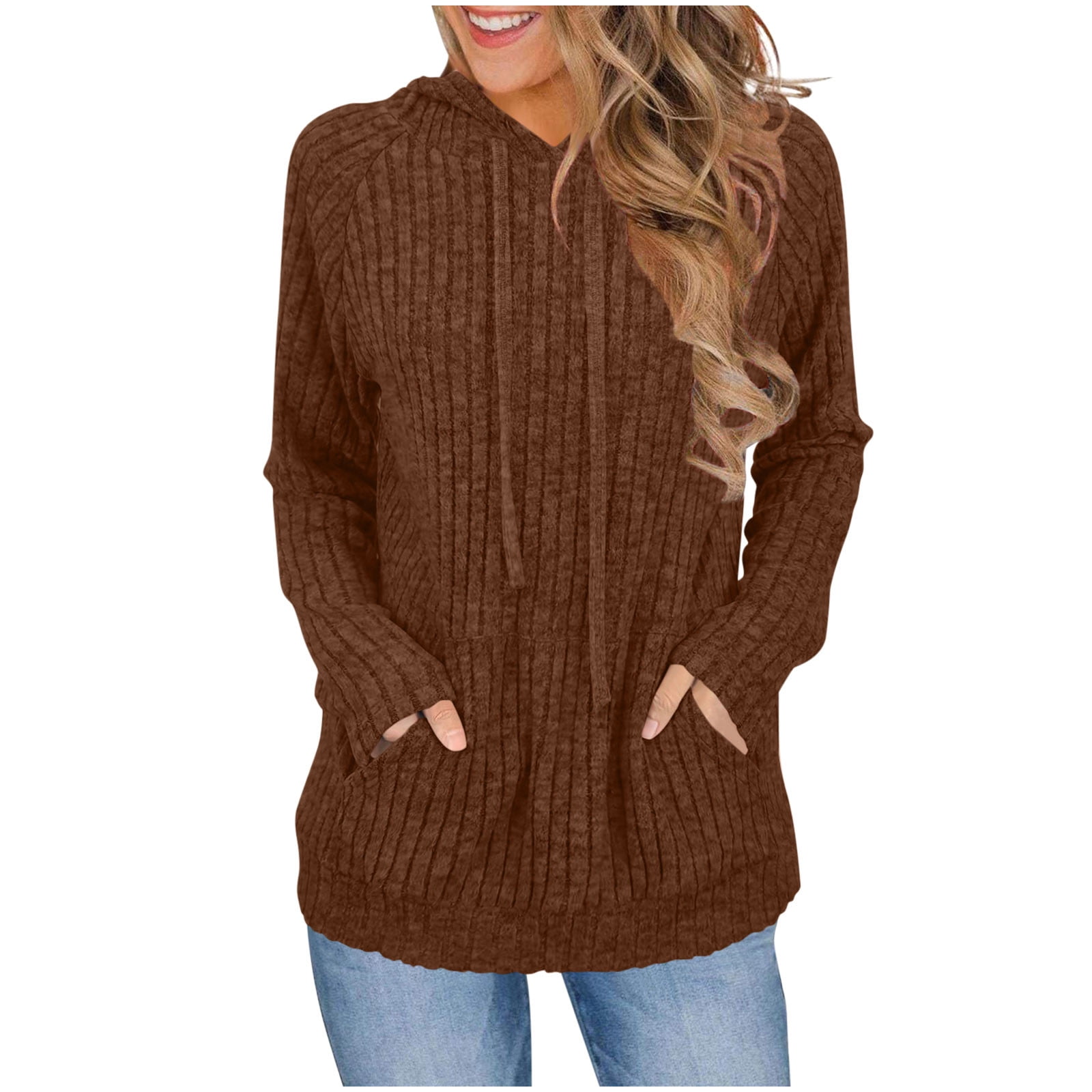 Fall Sweaters for Women 2025 Sanded Long-sleeved Hooded Raglan Sleeve ...