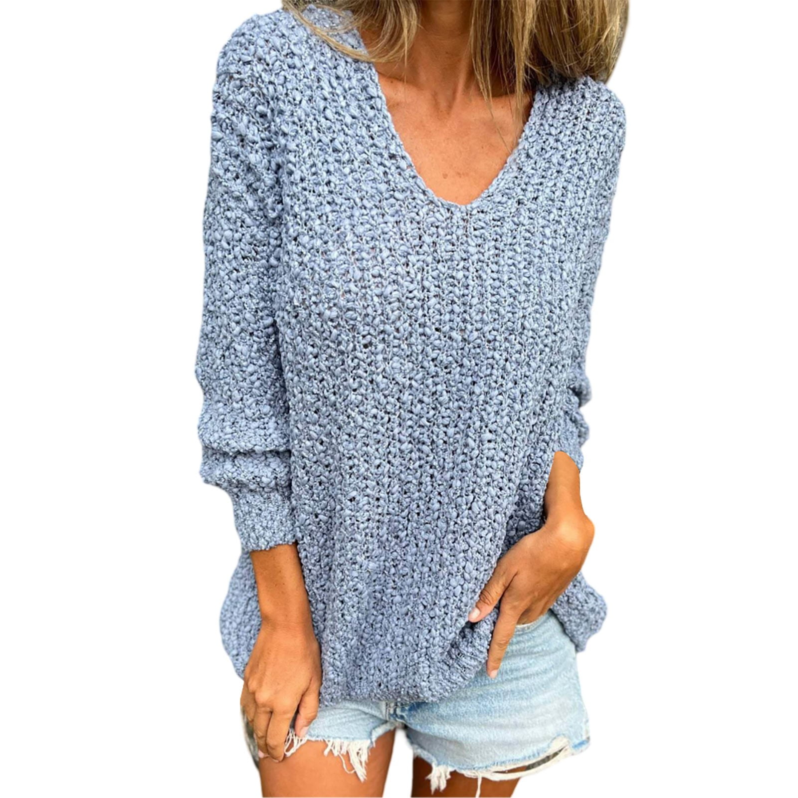 Fall Sweaters for Women, Women's Casual Winter Coarse Knit V Neck Lazy ...