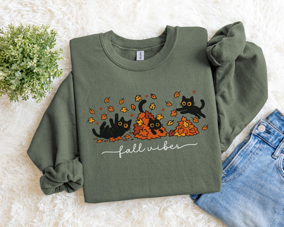 Fall Sweatshirt Cat Lorver Autumn Cozy Season Sweatshirt Fall Vibes ...