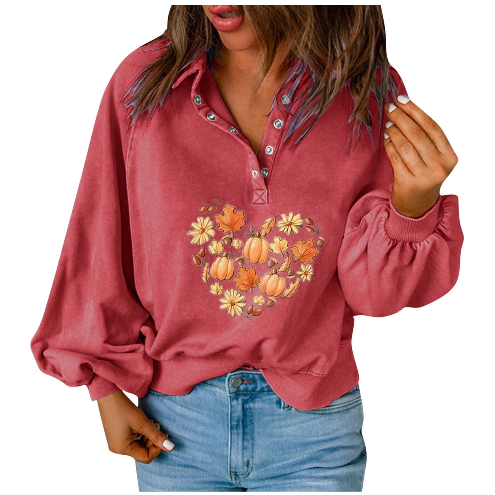 Fall Sweatshirts for Women 2022 Heart Leaves Print Fall Pullover ...