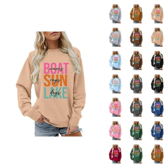 Fall Sweatshirts for Women 2025 Boat Waves Sun Rays Lake Days ...