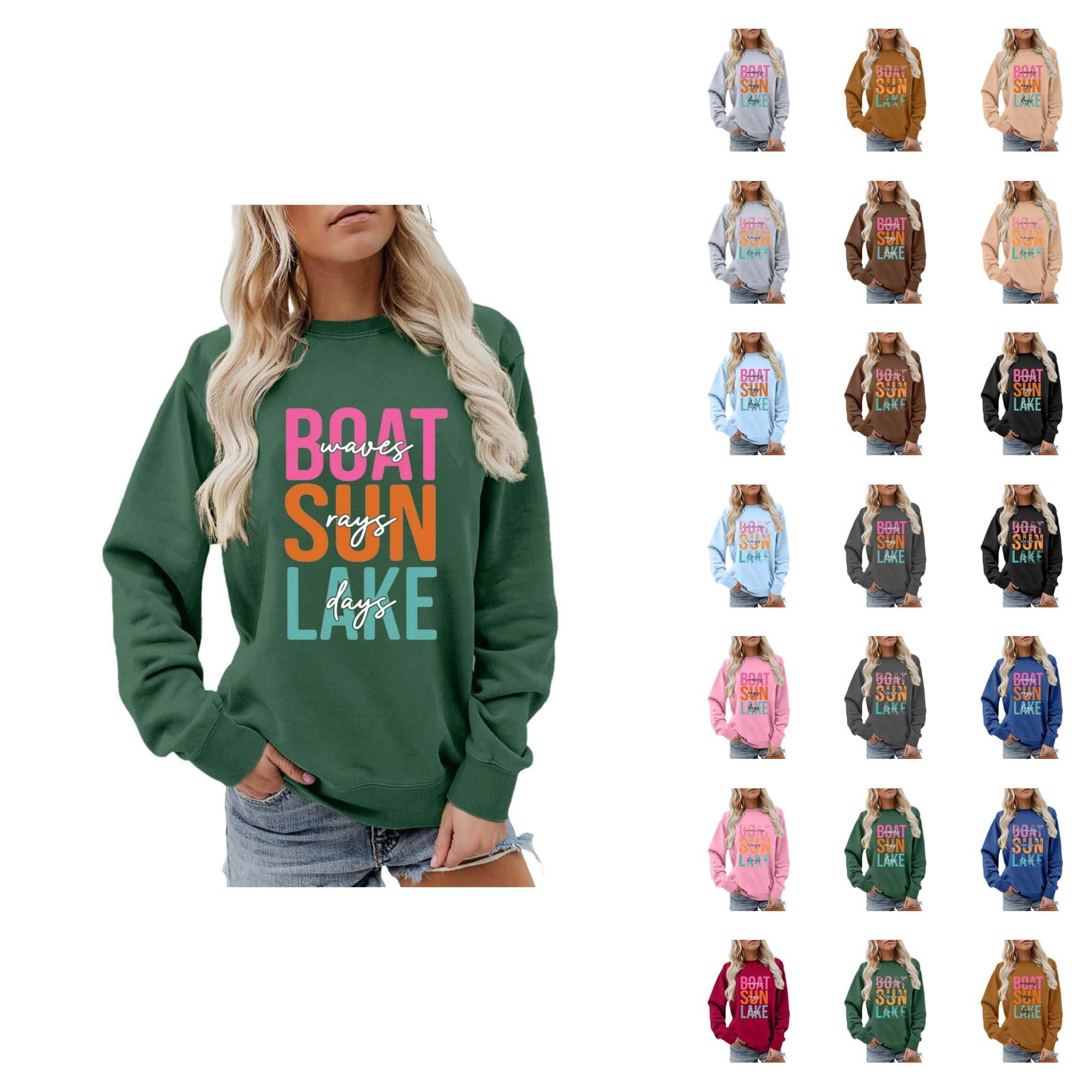 Fall Sweatshirts for Women 2025 Boat Waves Sun Rays Lake Days ...