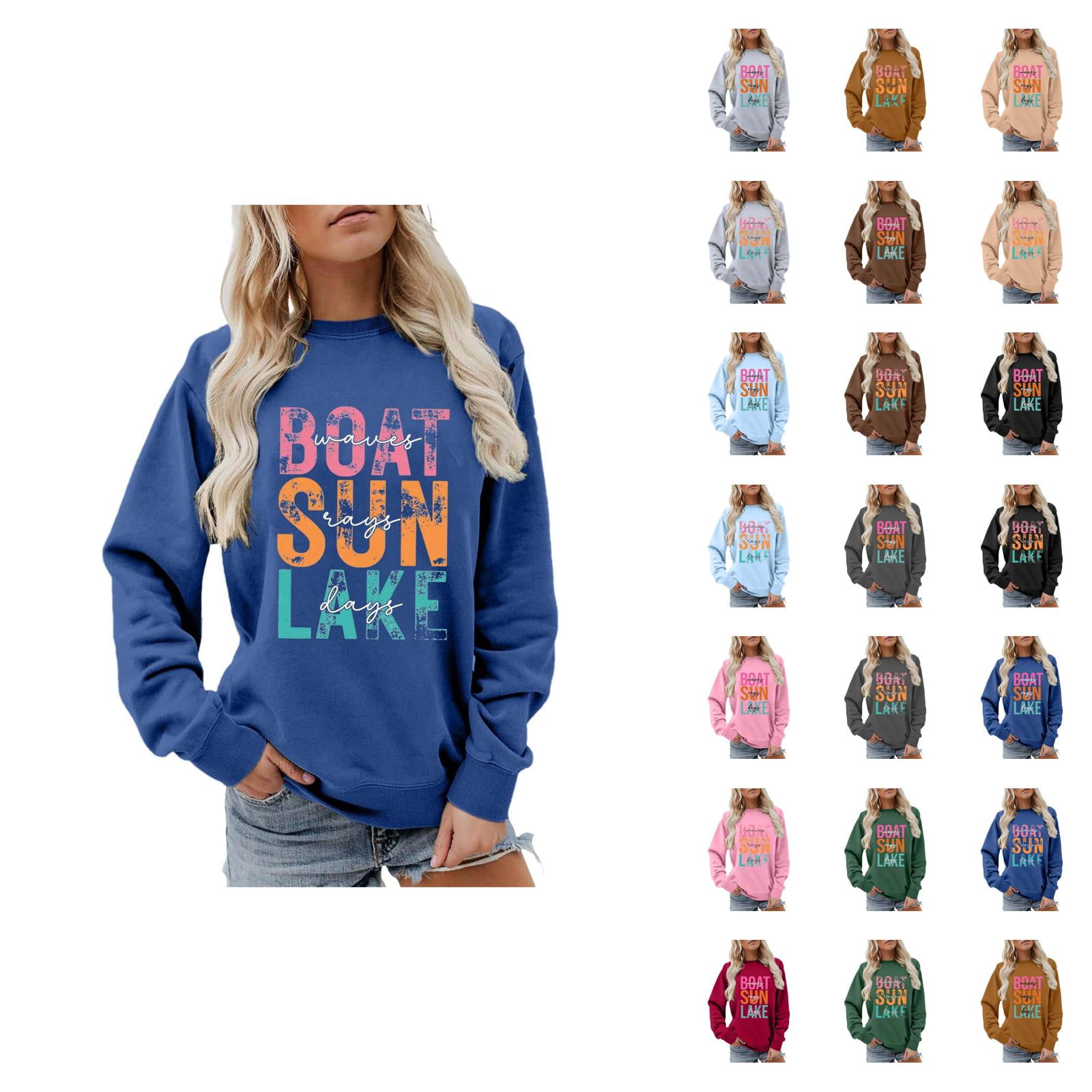 Fall Sweatshirts for Women 2025 Boat Waves Sun Rays Lake Days ...