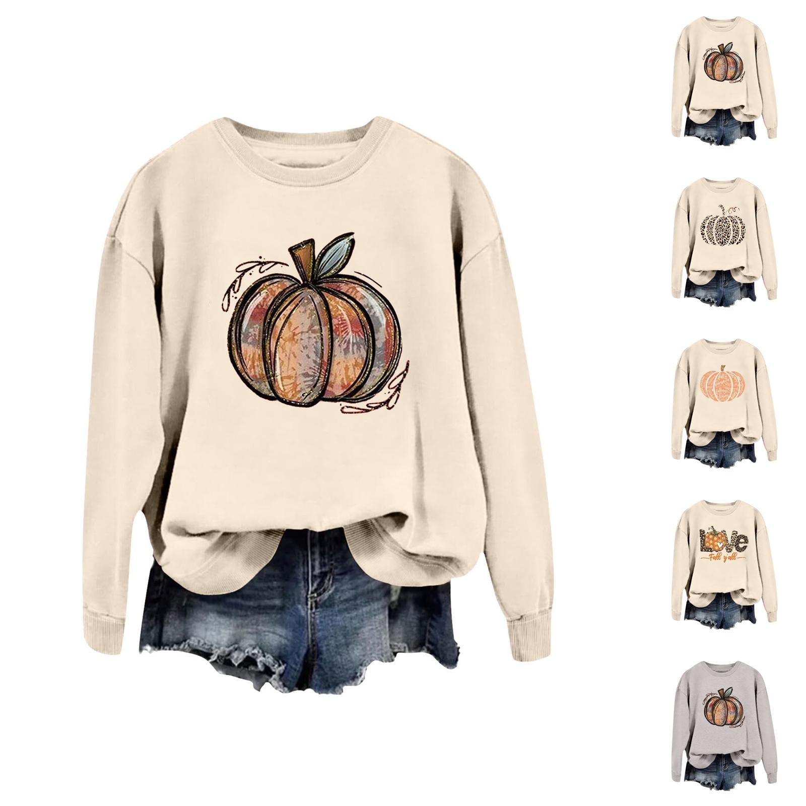 Fall Sweatshirts for Women 2025 Long Sleeve Crewneck Pumpkin Graphic ...