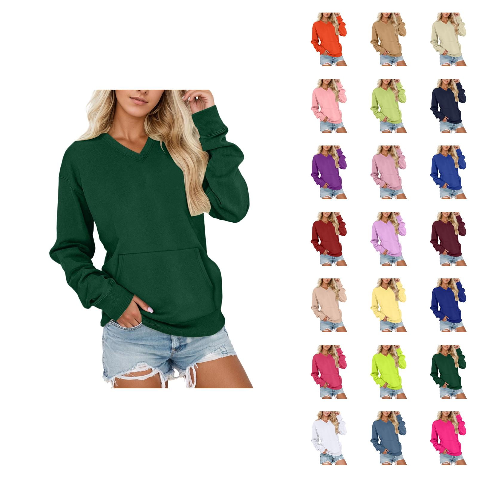 Fall Sweatshirts for Women 2025 Long Sleeve V Neck Plain Basic ...