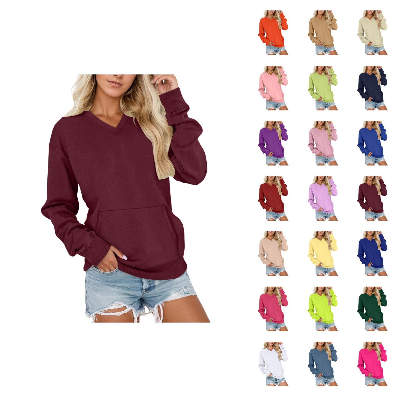 Fall Sweatshirts for Women 2025 Long Sleeve V Neck Plain Basic ...