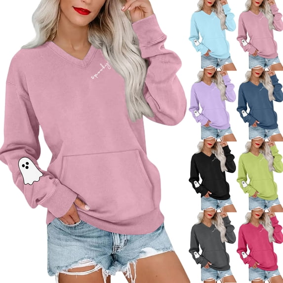Fall Sweatshirts for Women 2026 Long Sleeve V Neck Plain Basic ...
