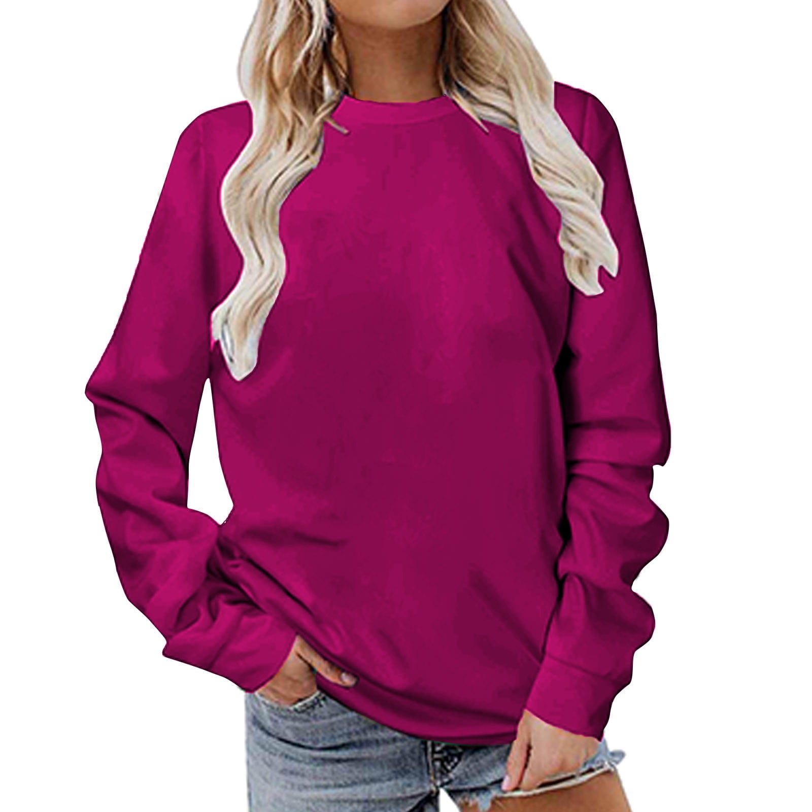 Fall Sweatshirts for Women Plain Crewneck Long Sleeve Sweat Shirt ...
