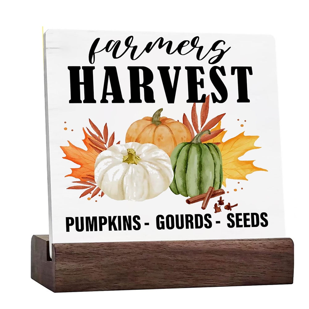 Fall Table Ceramic Plaque Sign Decor,Farmers Harvest Pumpkin Gourds ...