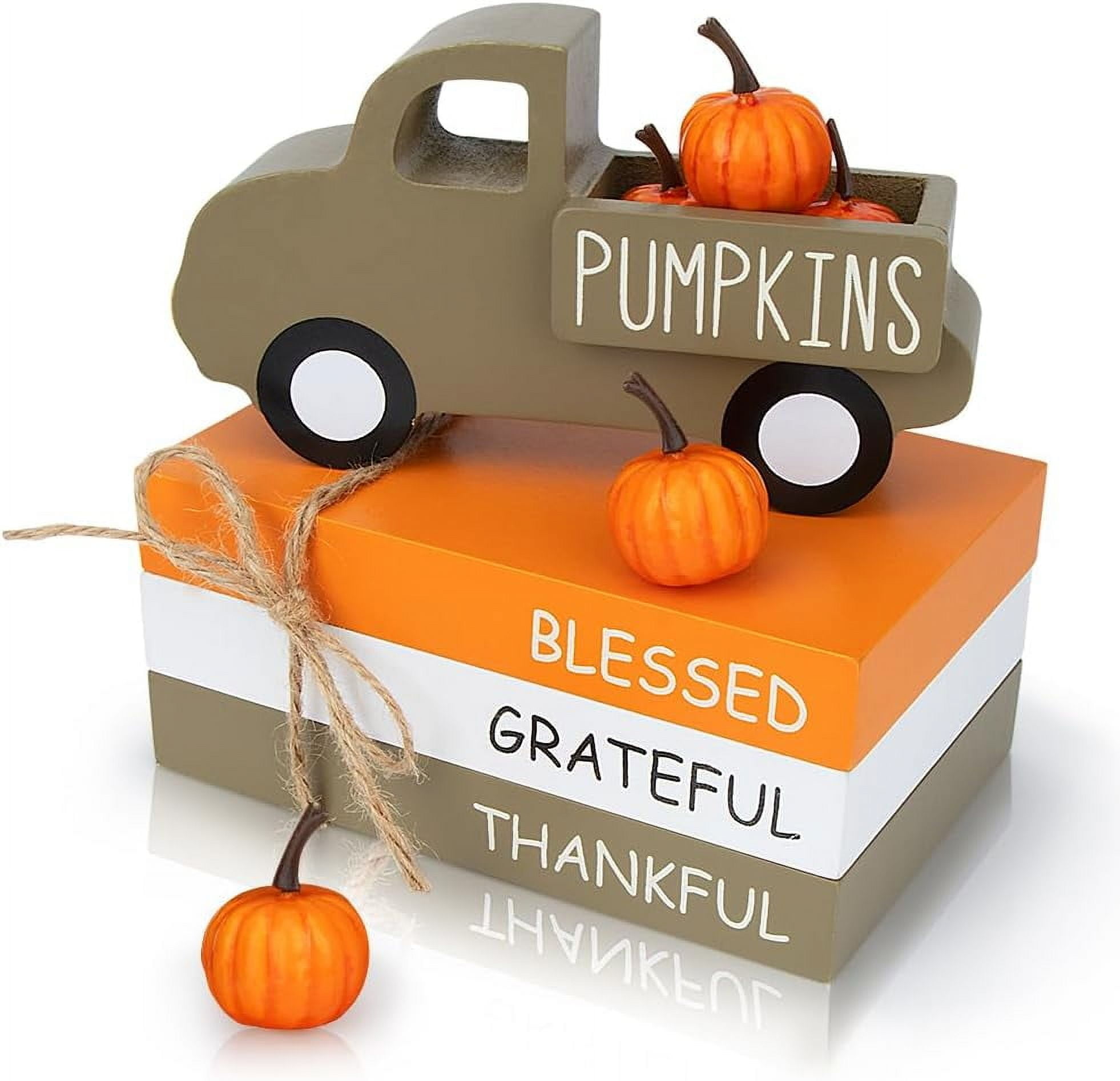 Fall Table Decor, Farmhouse Wooden Fall Signs with Book Stack, 3D Truck ...