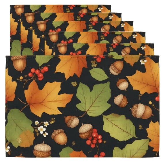 Fall Table Place Mats A pattern of leaves acorns and berries on a black ...
