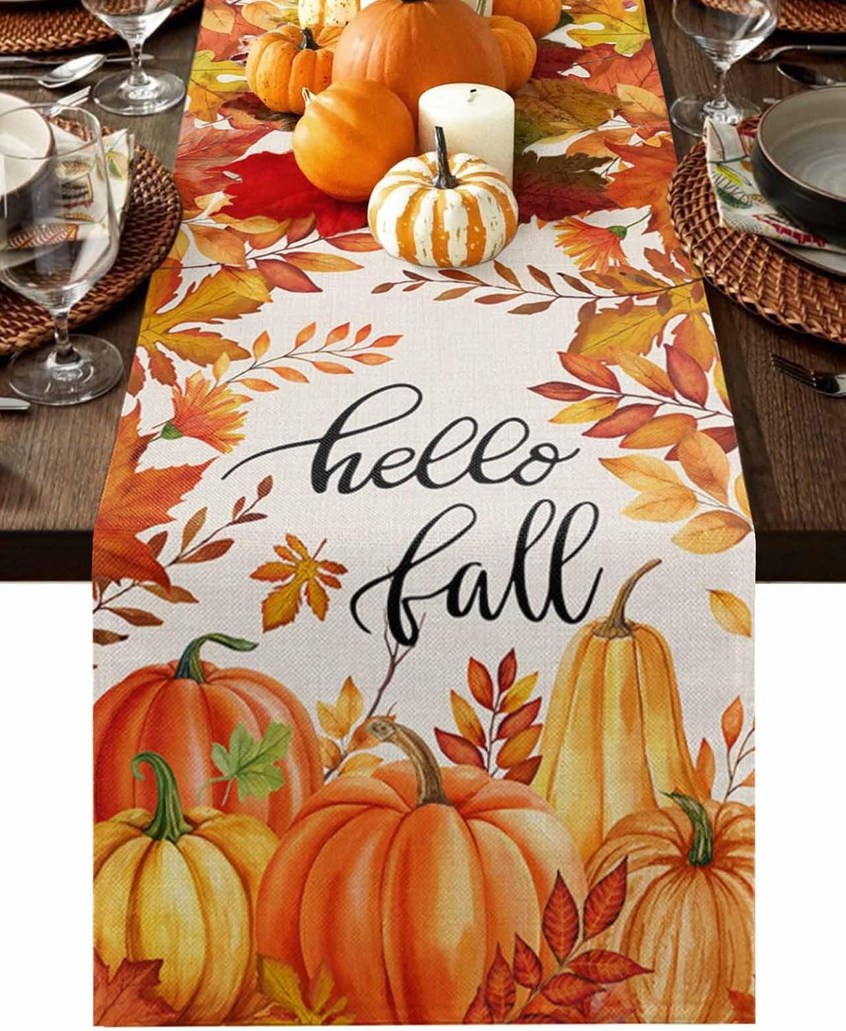 Fall Table Runner 90 inches Long Thanksgiving Pumpkin Harvest ...