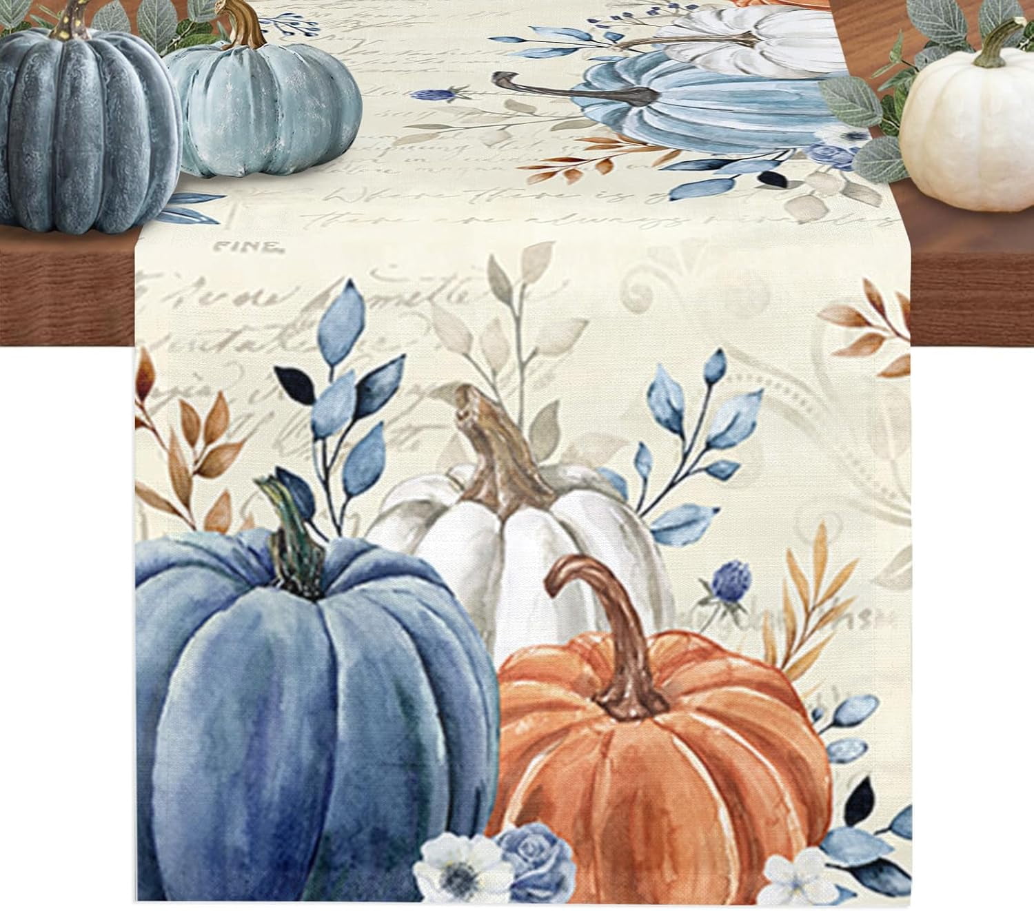 Fall Table Runner Blue Pumpkin Table Runners for Dining Room Flower ...