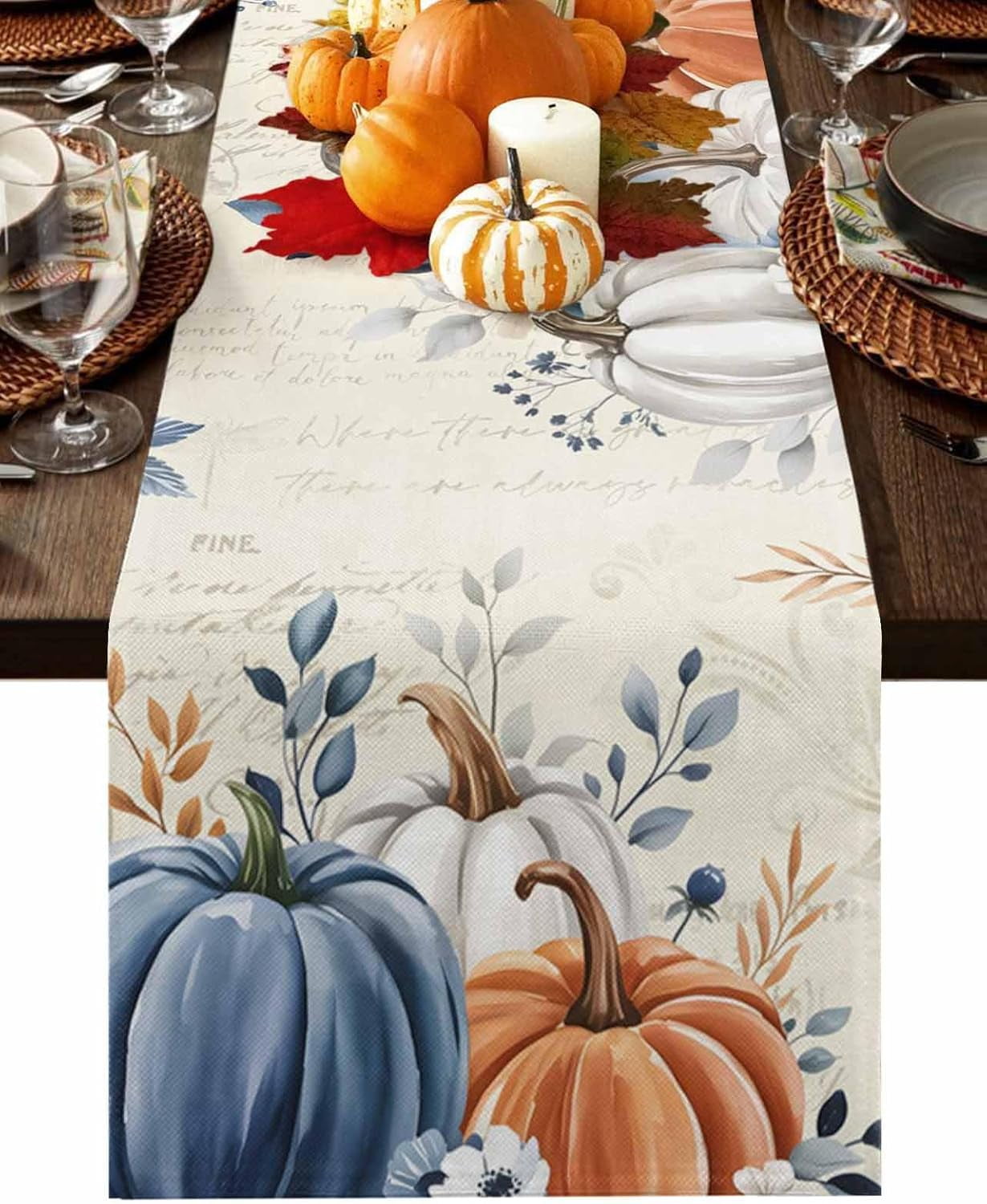 Fall Table Runner Blue Pumpkin Table Runners for Dining Room Flower ...