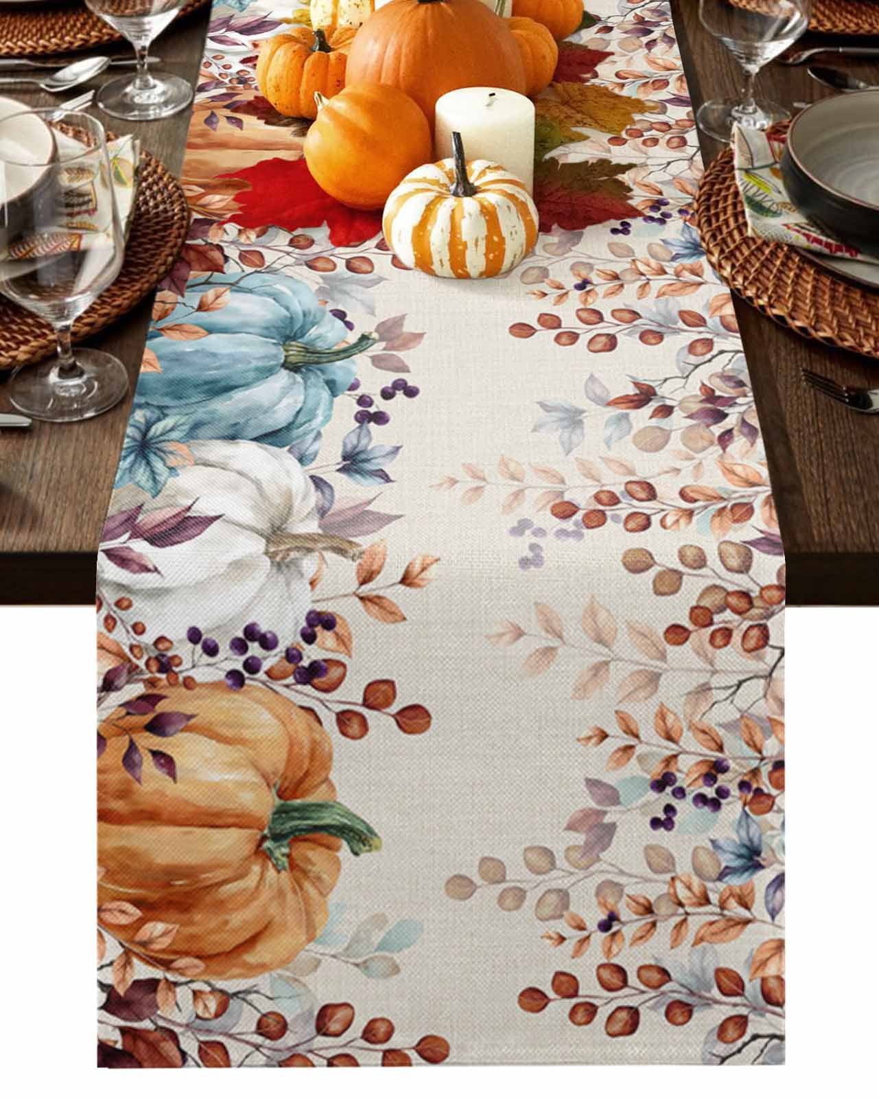 Fall Table Runner Thanksgiving Autumn Eucalyptus Leaf Table Runners ...