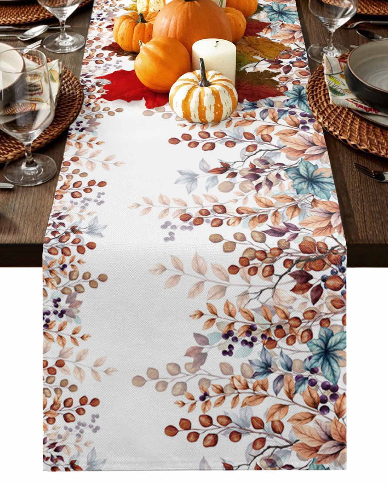 Fall Table Runner Thanksgiving Autumn Eucalyptus Leaves Table Runners ...