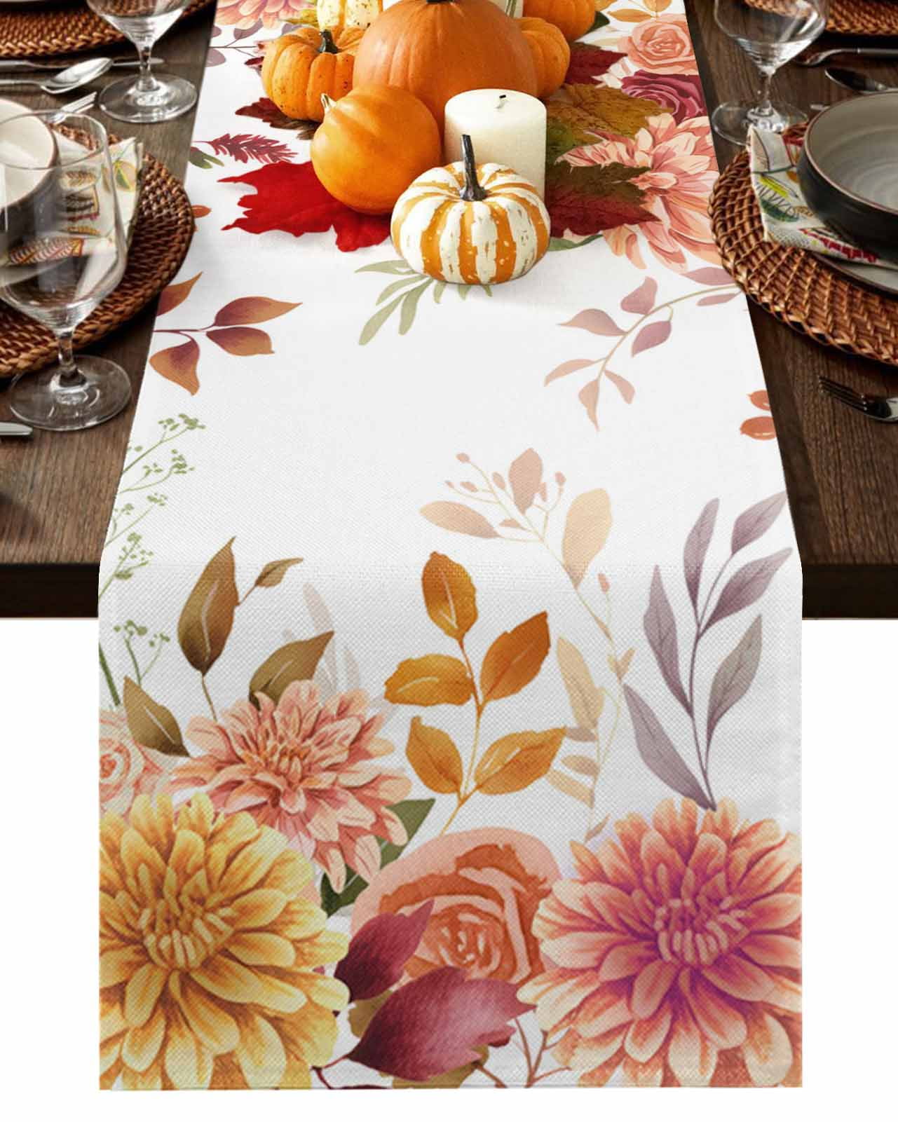 Fall Table Runner Thanksgiving Autumn Flower Leaves Table Runners ...