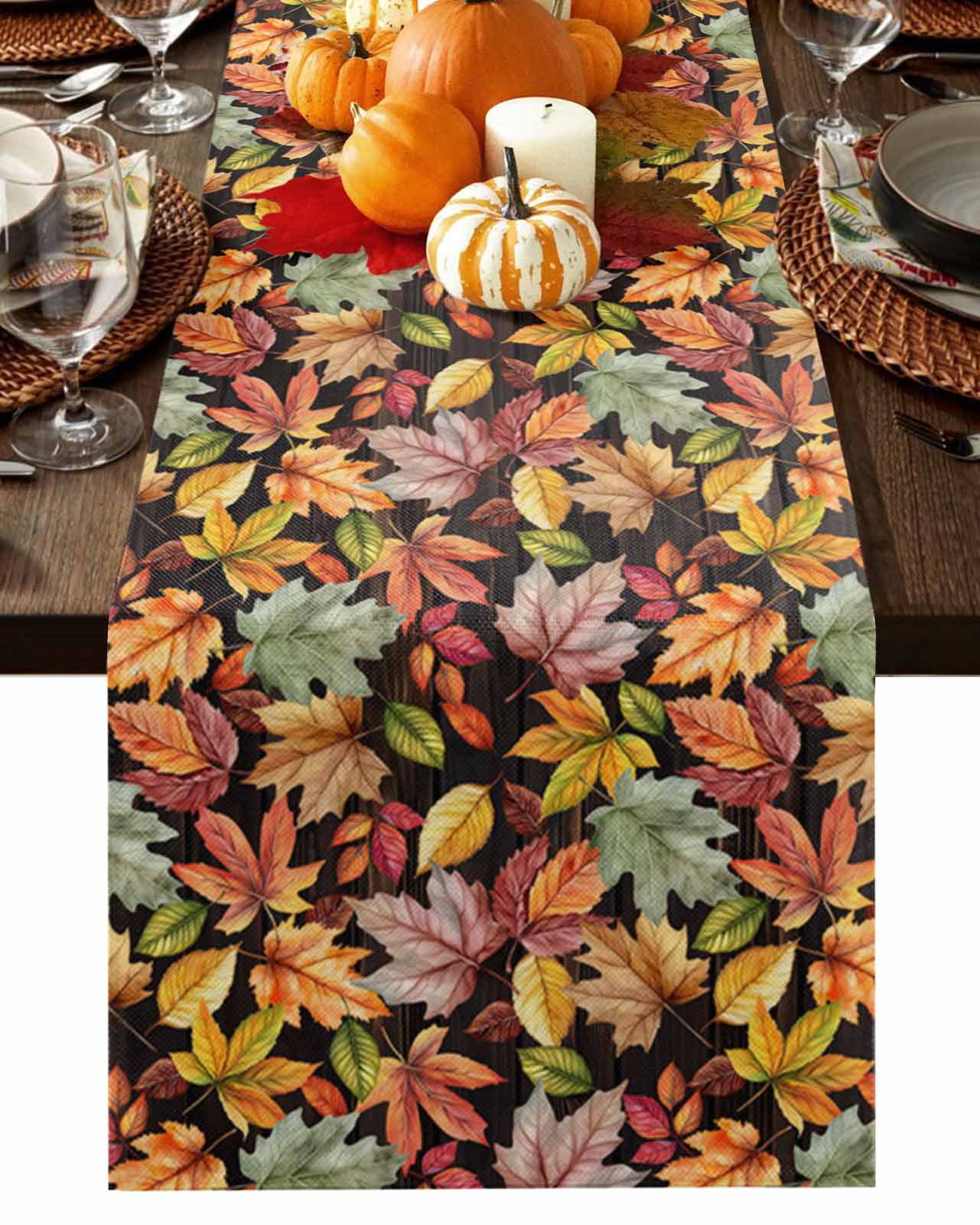 Fall Table Runner Thanksgiving Autumn Maple Leaf Table Runners Green