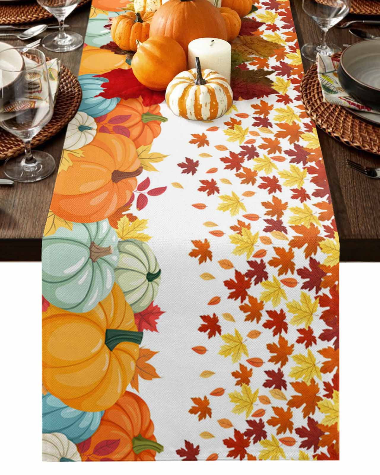 Fall Table Runner Thanksgiving Autumn Maple Leaf Table Runners Orange ...