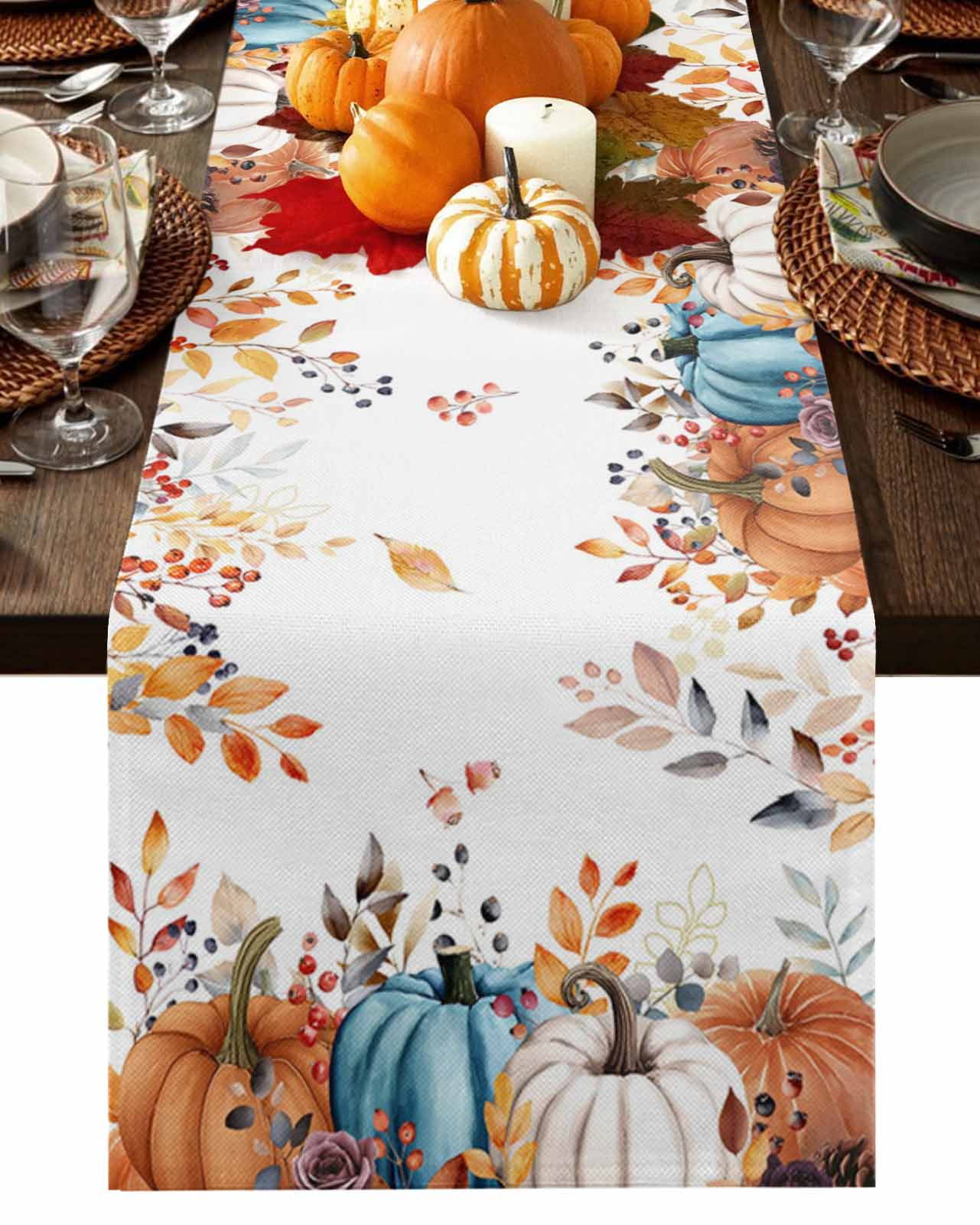 Fall Table Runner Thanksgiving Autumn Maple Leaves Table Runners Orange ...