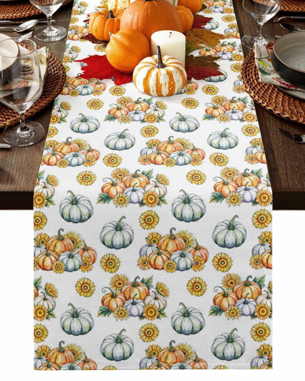 Fall Table Runner Thanksgiving Autumn Pumpkin Table Runners Sunflower ...