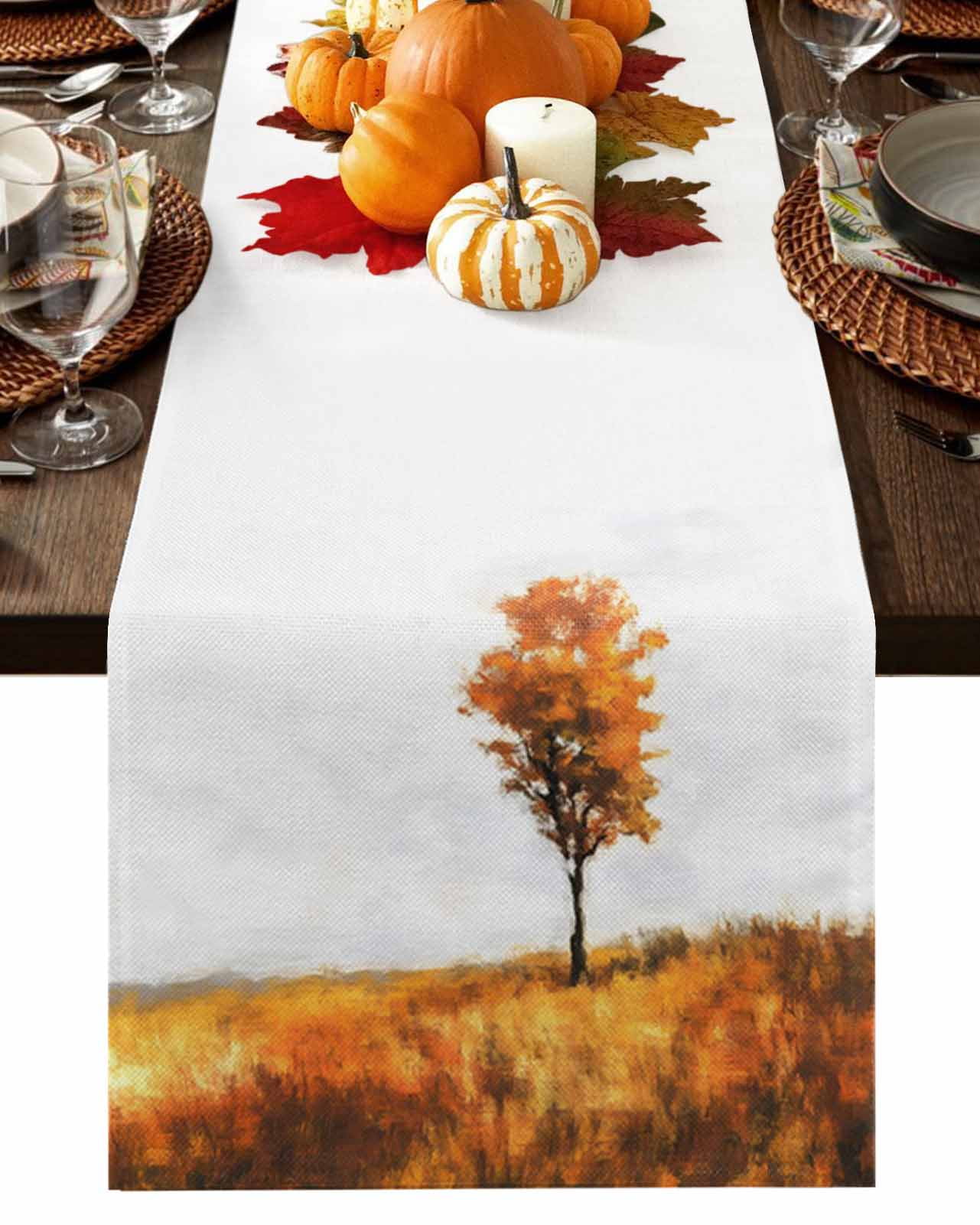 Fall Table Runner Thanksgiving Autumn Tree Table Runners Orange Maple ...