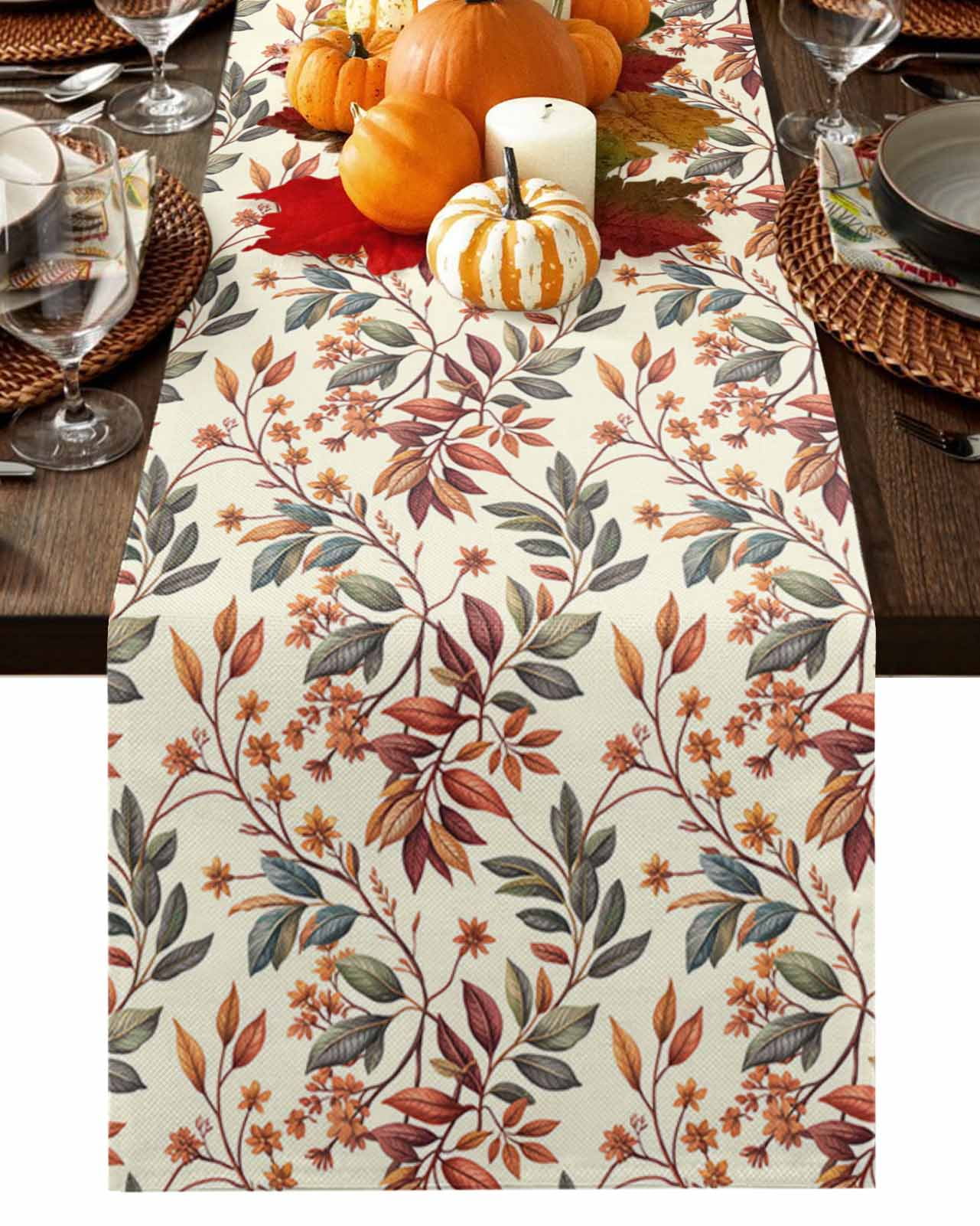 Fall Table Runner Thanksgiving Fallen Leaf Table Runners Autumn Floral ...