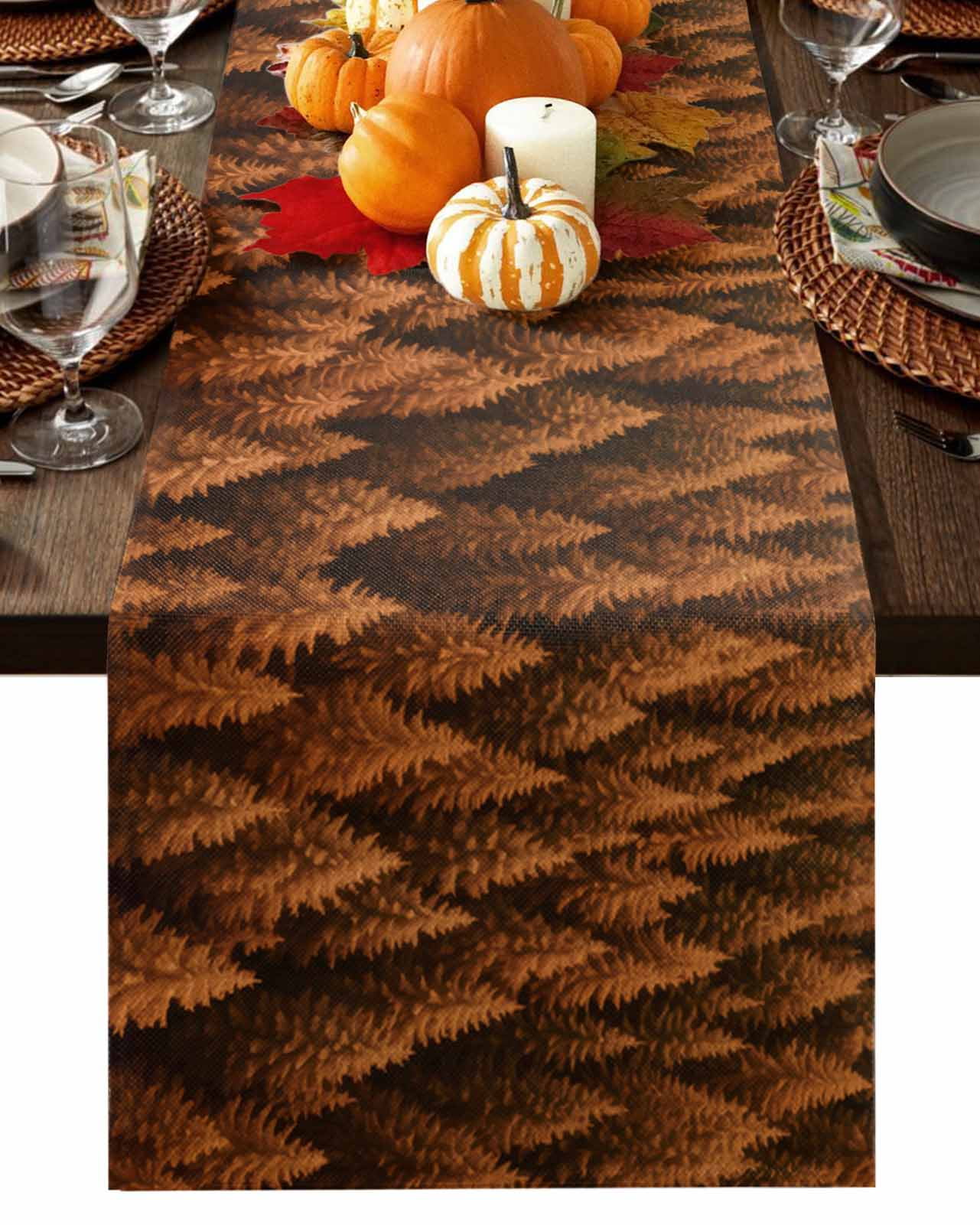 Fall Table Runner Thanksgiving Forest Branch Leaves Table Runners Pine ...