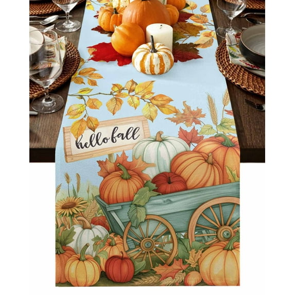 Fall Table Runner Thanksgiving Hand Drawn Pumpkin Table Runners Maple ...