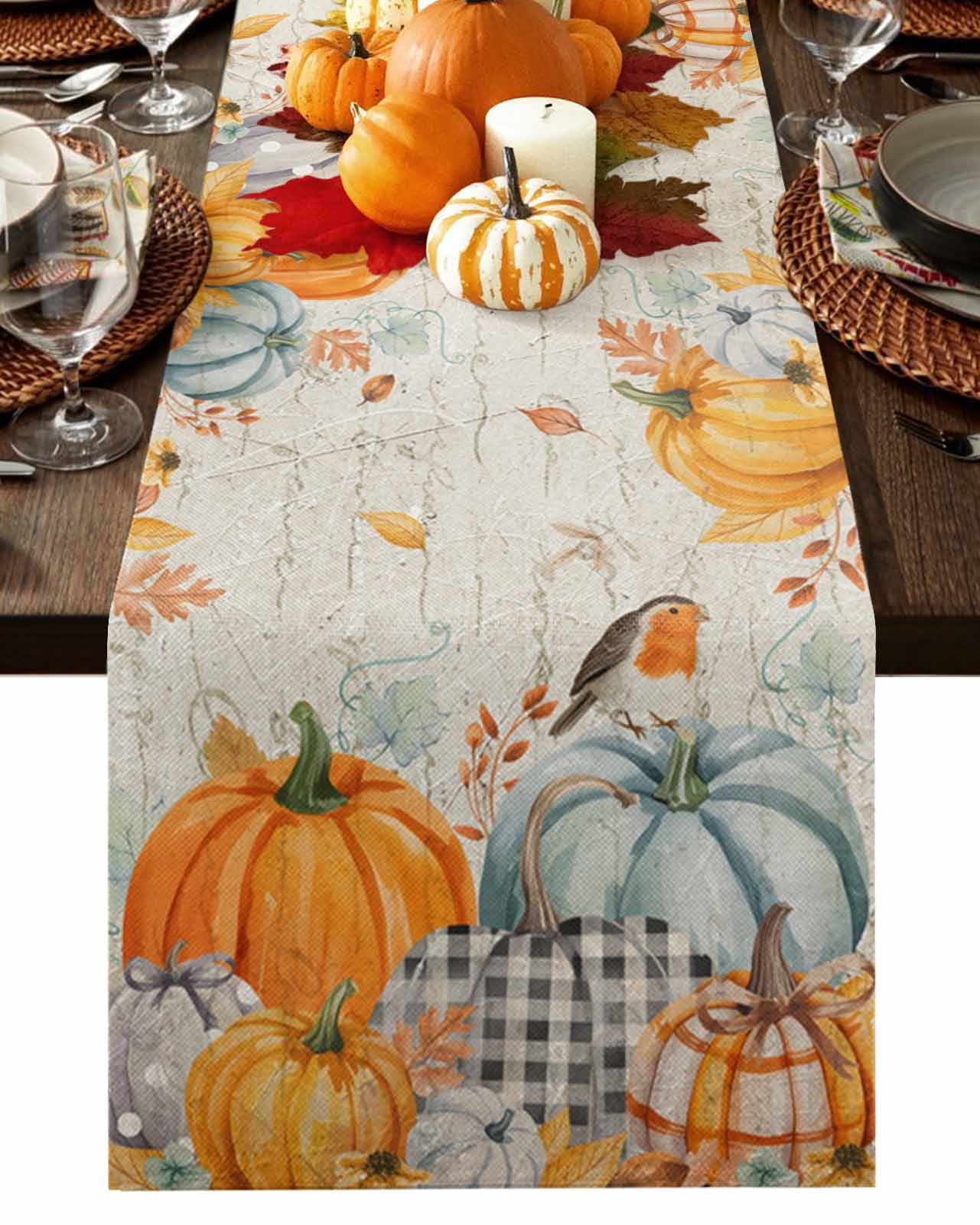 Fall Table Runner Thanksgiving Harvest Pumpkin Bird Table Runners Give ...