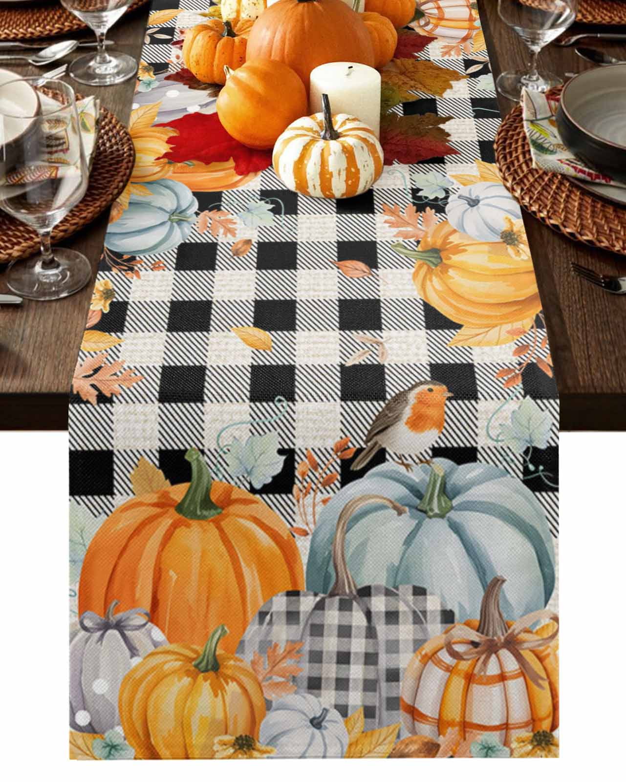 Fall Table Runner Thanksgiving Harvest Pumpkin Bird Table Runners Give ...