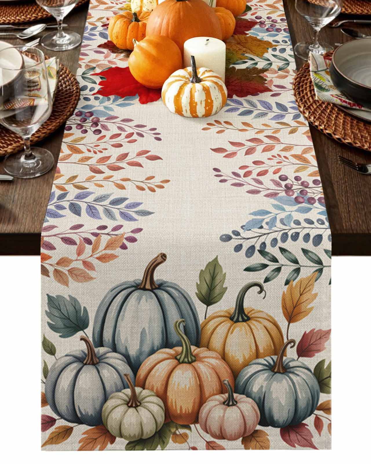 Fall Table Runner Thanksgiving Harvest Pumpkin Table Runners Color ...