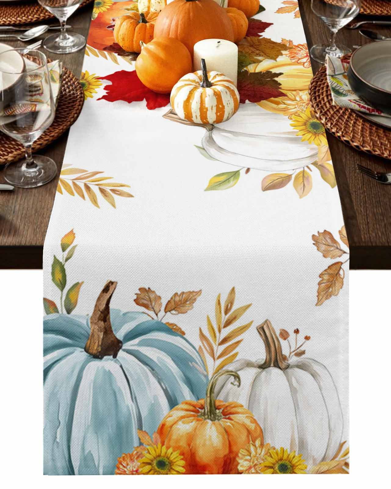 Fall Table Runner Thanksgiving Harvest Pumpkin Table Runners Sunflowers ...