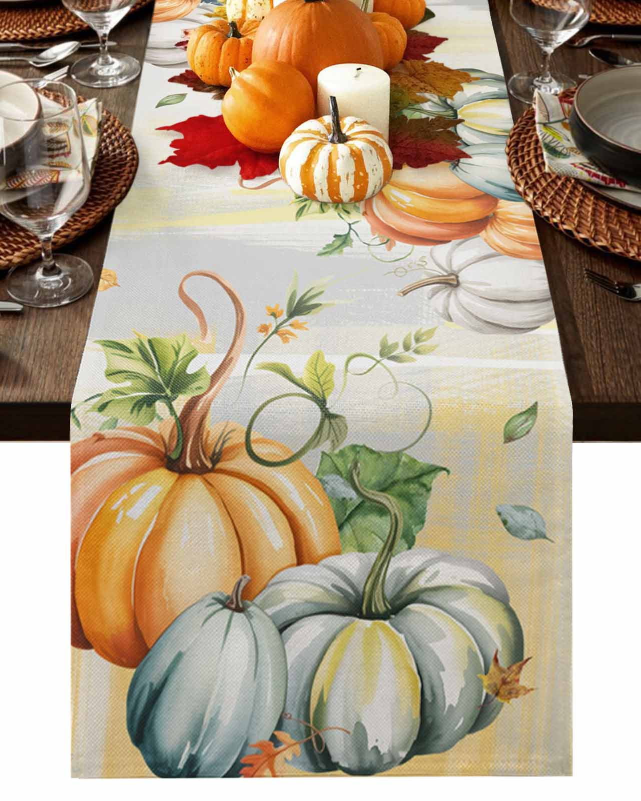 Fall Table Runner Thanksgiving Harvest Pumpkins Table Runners Retro ...